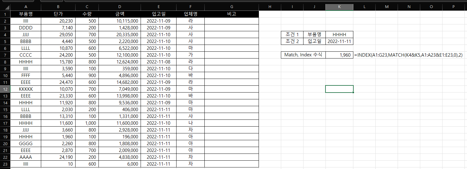 Excel 수식 Data 찾기 Vlookup 포함하는 문자 찾기 채랑이네